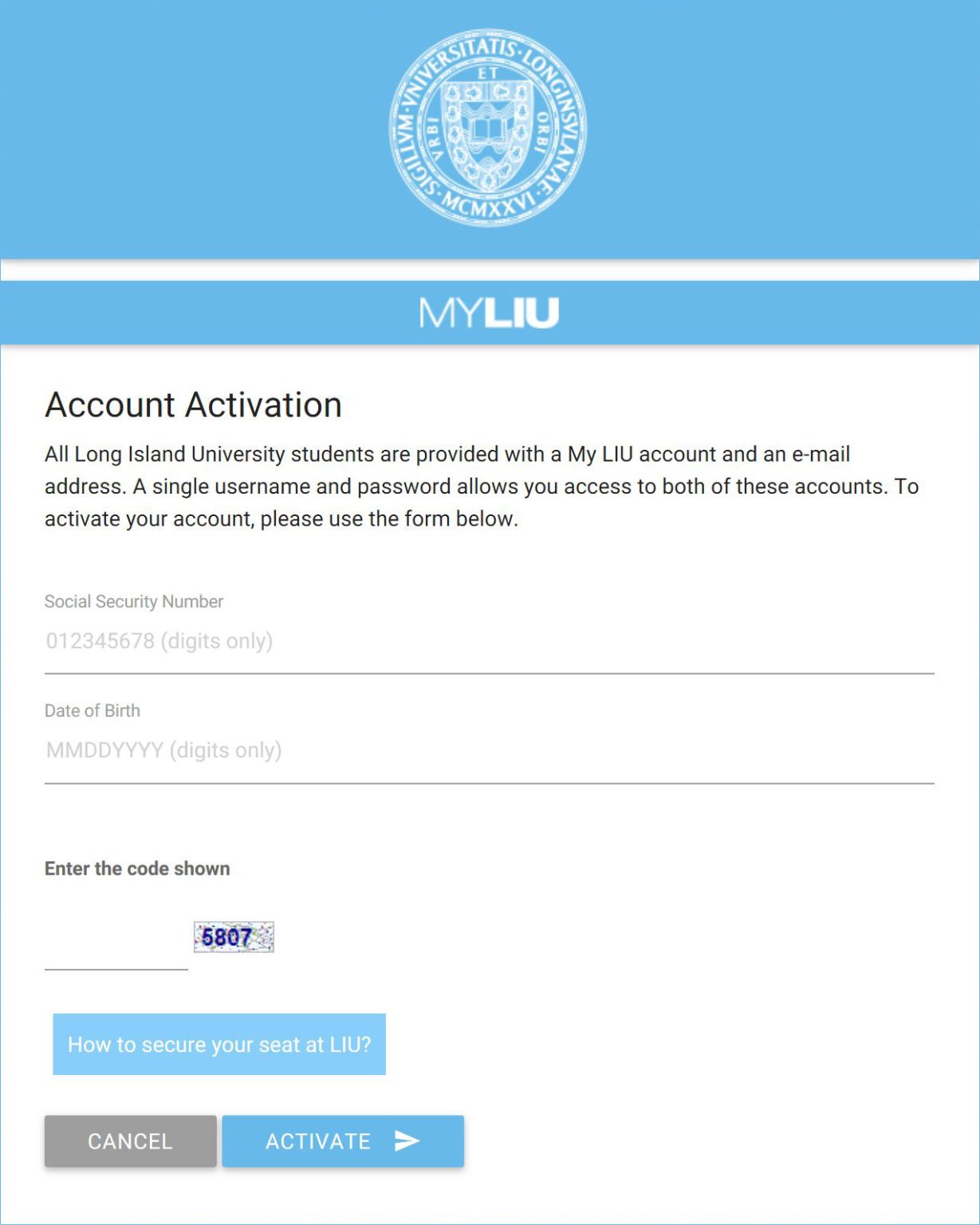 Activate MyLIU – LIU Information Technology